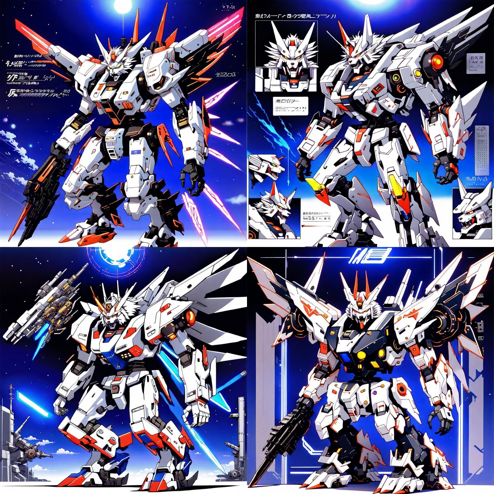 Mechanical werewolf Gundam with neon details, and visible mechanical ...