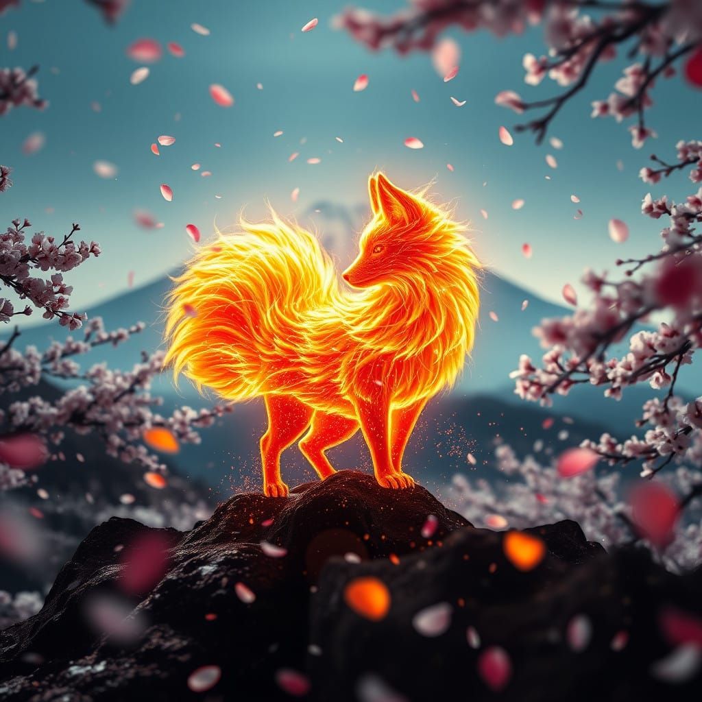 Kitsune - Majestic Kitsune Ignites Cherry Blossom Fuji Lands...