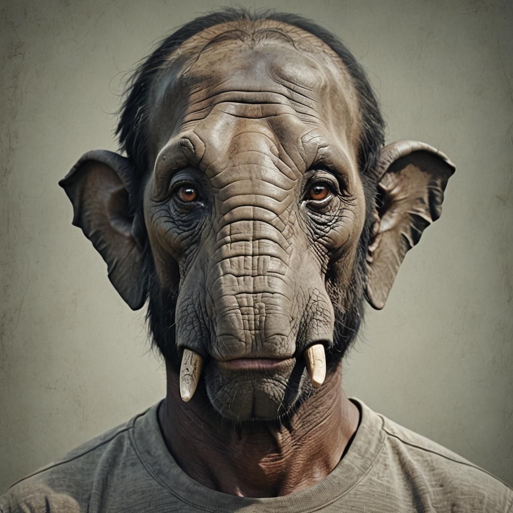 portrait of man-elephan hybrid face, Focus: photorealistic textures ...