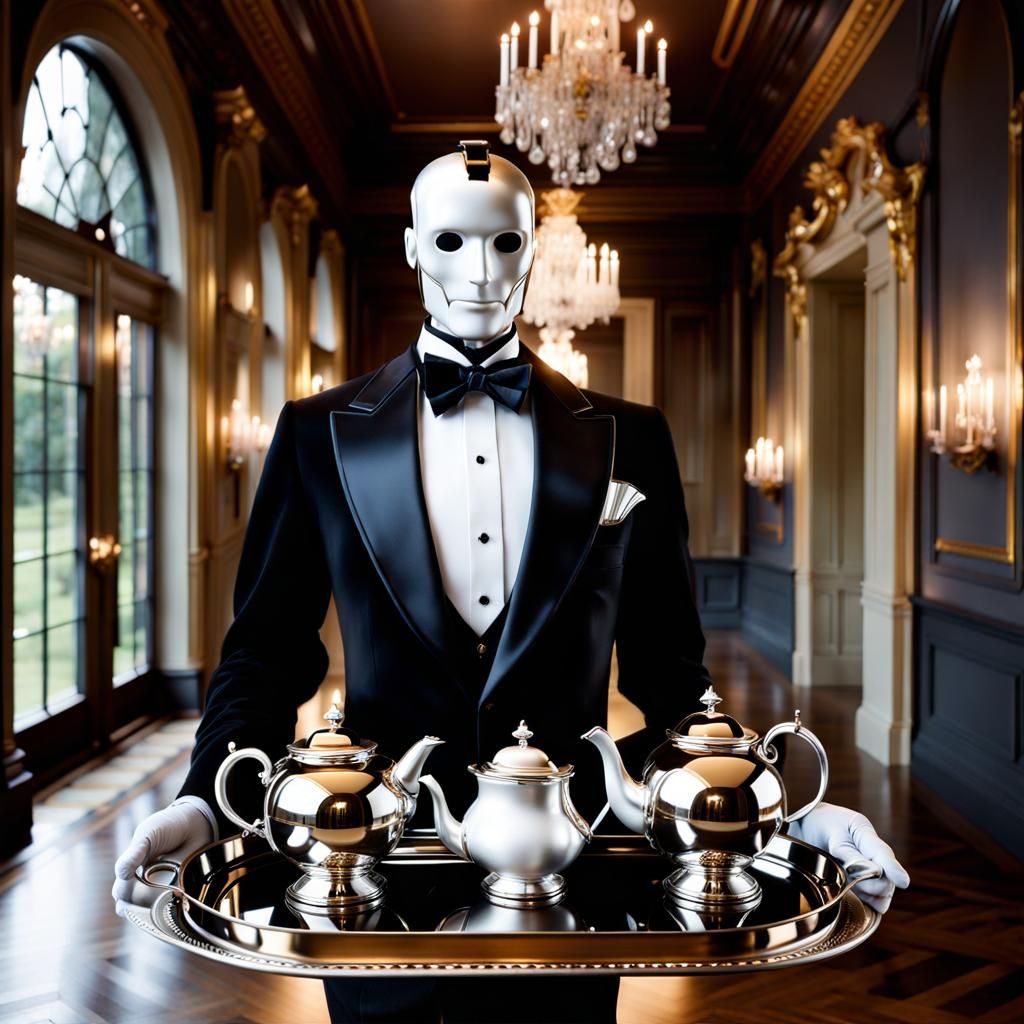 A Robotic White Face Butler - AI Generated Artwork - NightCafe Creator