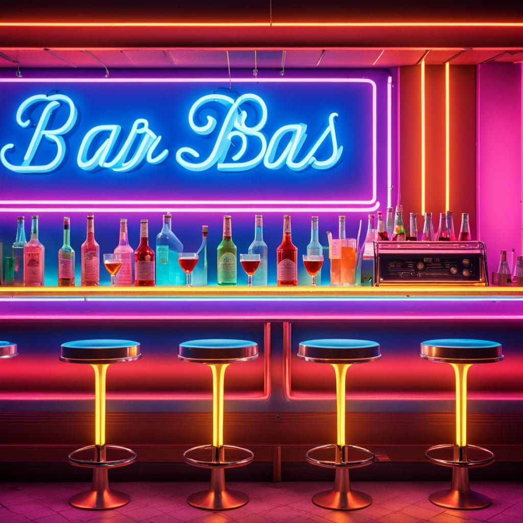 detailed 1950s bar synthwave neon retro