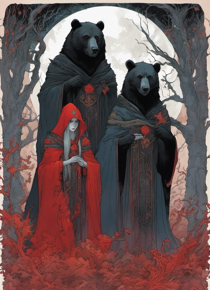 Coven of Three Sinister Bears by Charles Vess crimson mist, torn robes ...