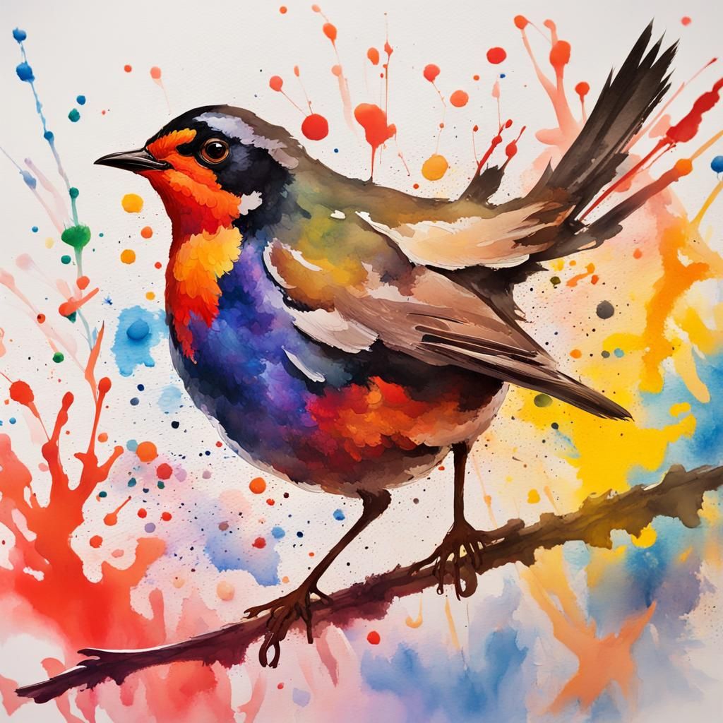 Robin Ink Splatter - AI Generated Artwork - NightCafe Creator