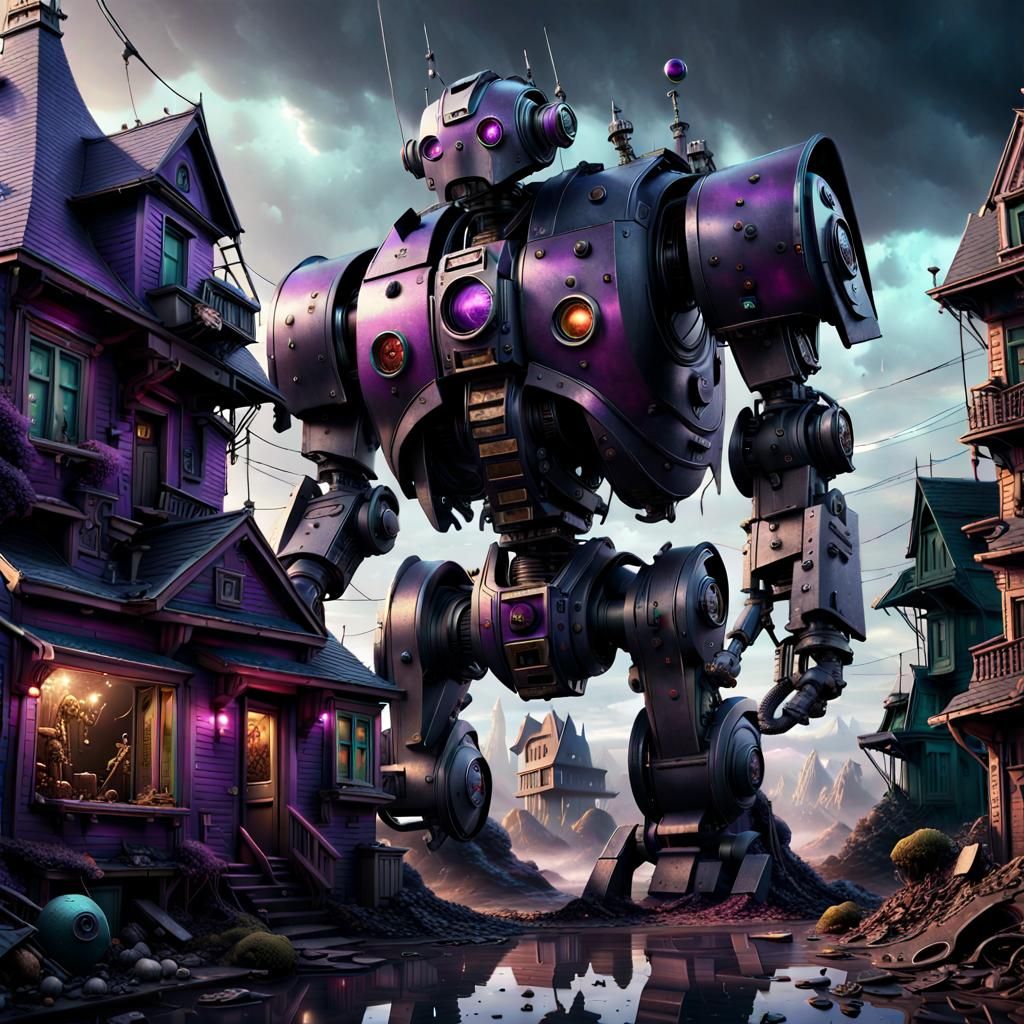 Robot picking apart houses - AI Generated Artwork - NightCafe Creator