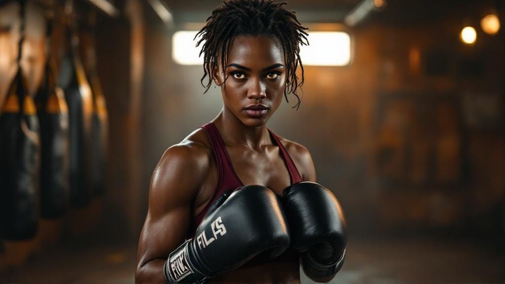 Female boxer - Photorealistic Portrait of Confident Female B...