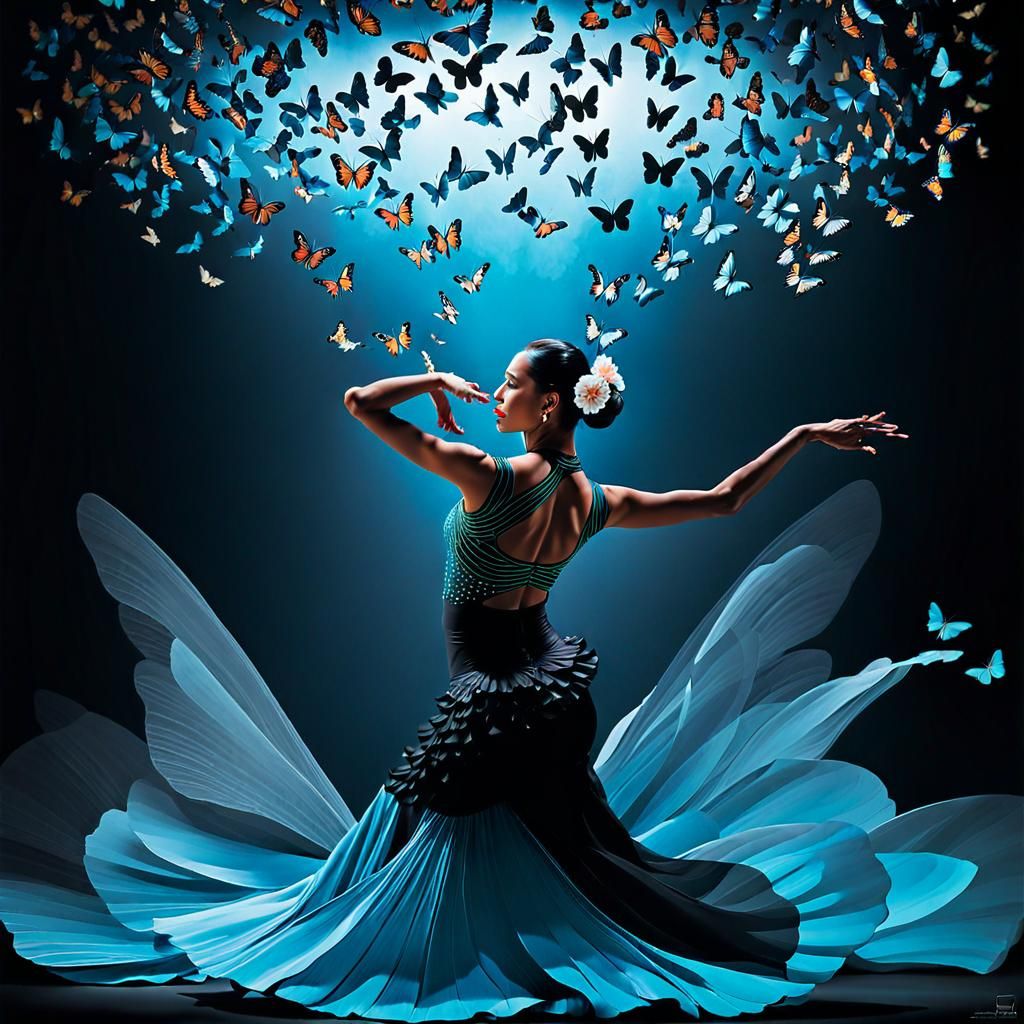 Neon Flamenco Butterfly Dancer - AI Generated Artwork - NightCafe Creator