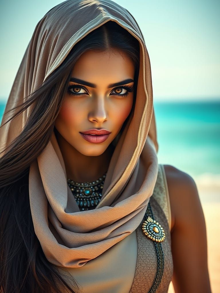 Exquisite Arab Woman in Elegant PVC Latex Veil - AI Art