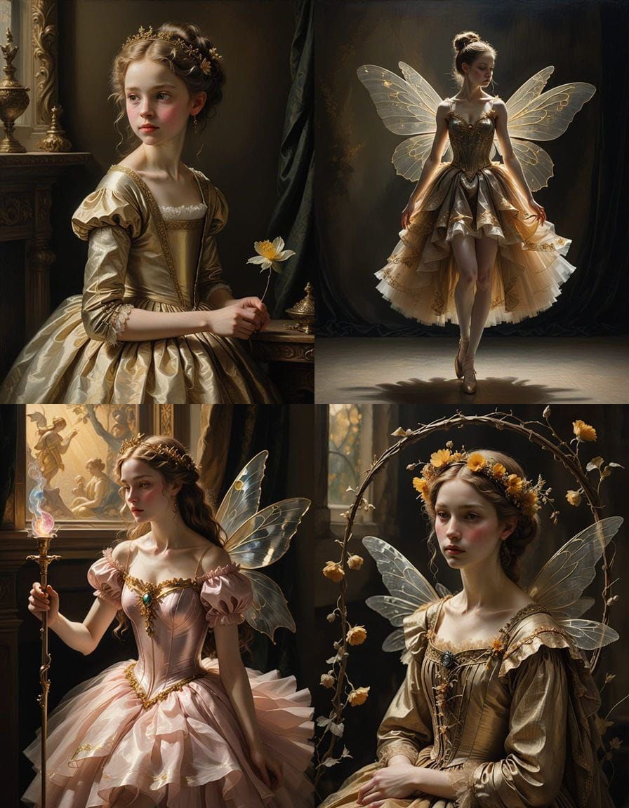 The Lost Fairy - Waif Like Fairy in Elegant Oil Painting