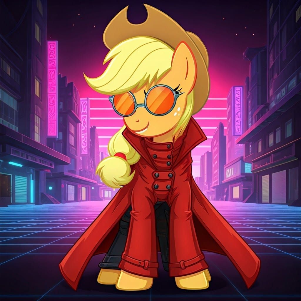 Vash the Pony: A Cyberpunk Applejack - AI Art
