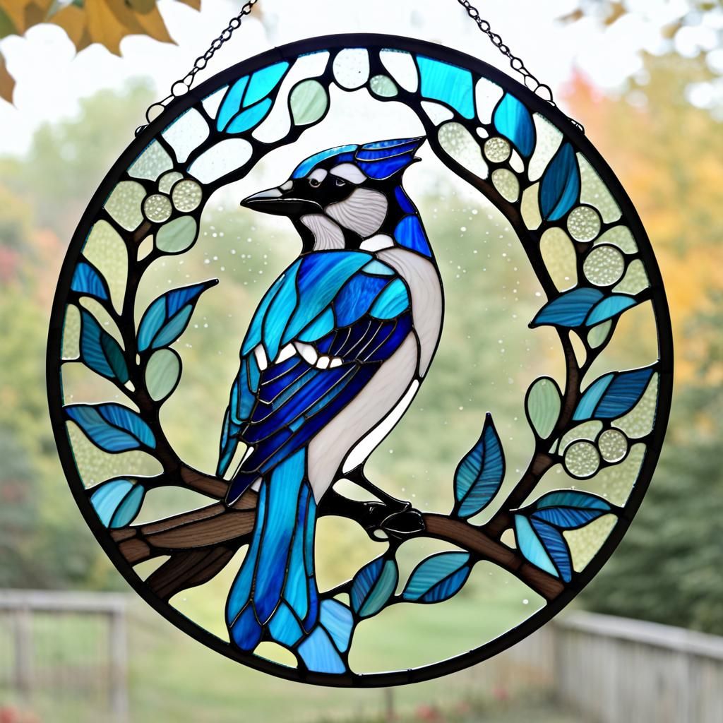 stained glass Blue Jay - AI Generated Artwork - NightCafe Creator