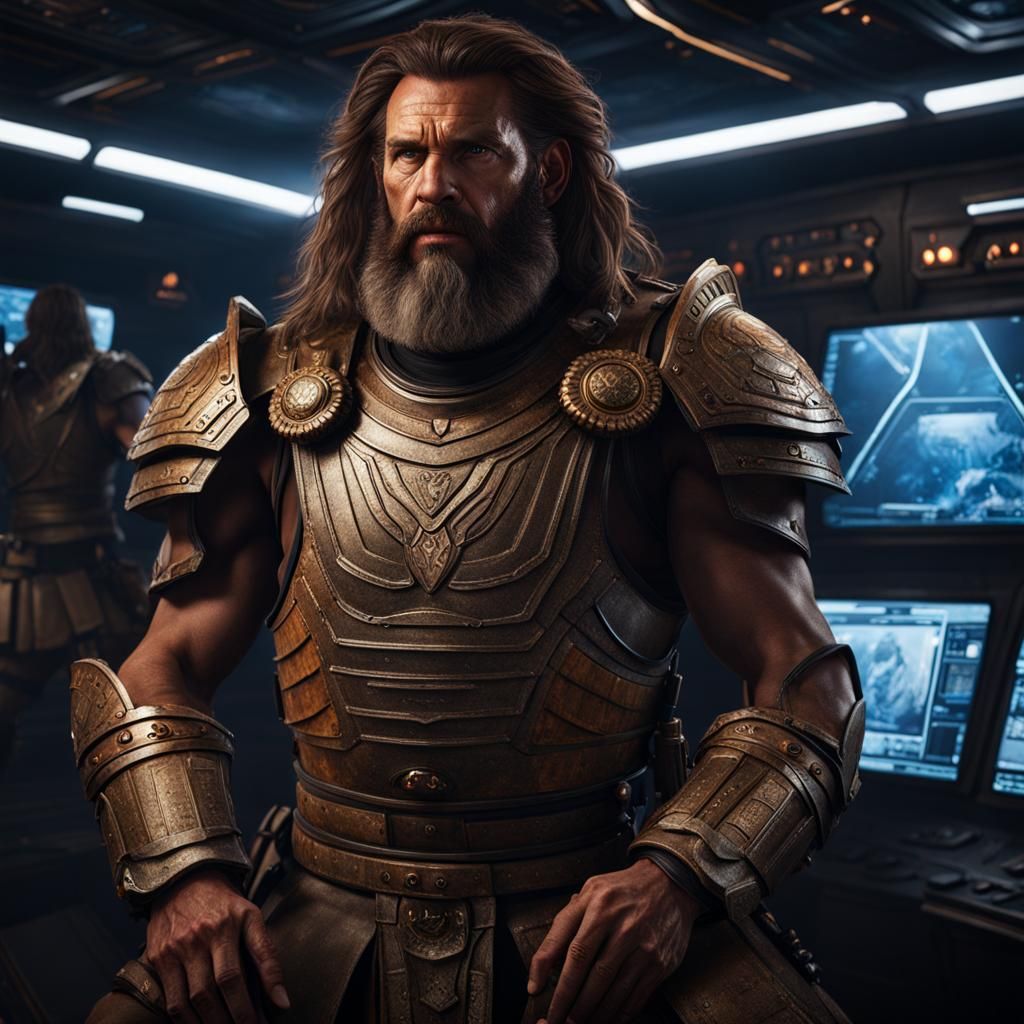 Hyperrealistic portrait of a prehistoric caveman in armour in the ...