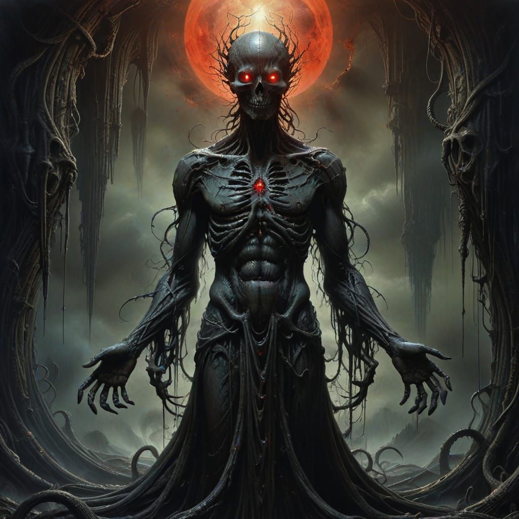 Towering Spectral Entity with Glowing Red Eyes and... - AI Art