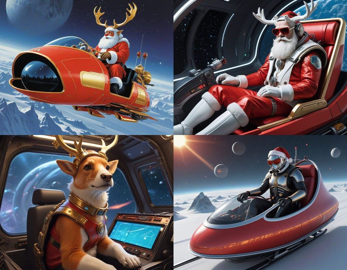 Santa Cruises Through Space in a High-Tech Sleigh - AI Art
