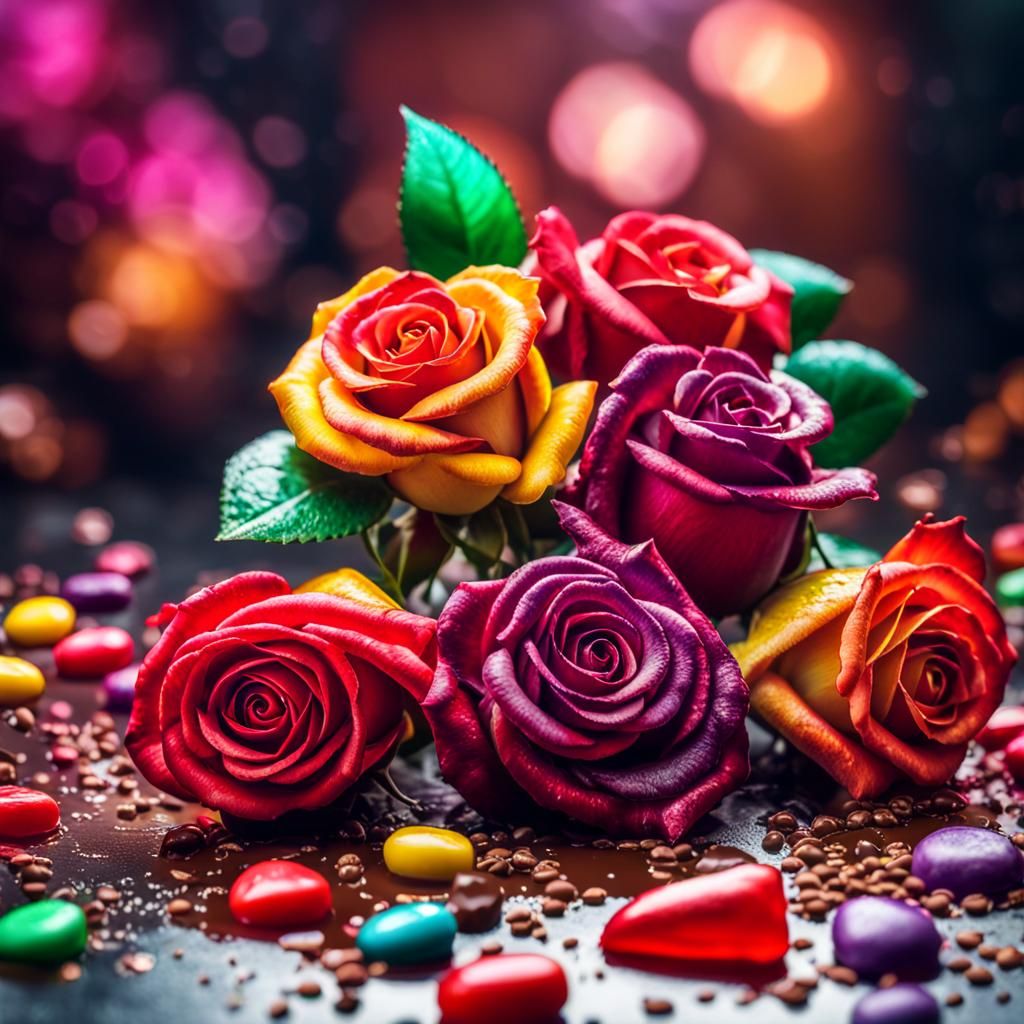 exotic roses and designer chocolate candy - AI Generated Artwork ...