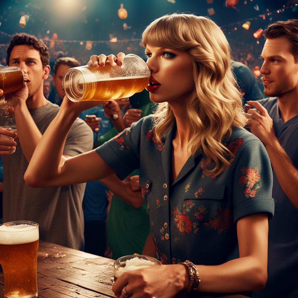 Taylor swift chugging beers at a party