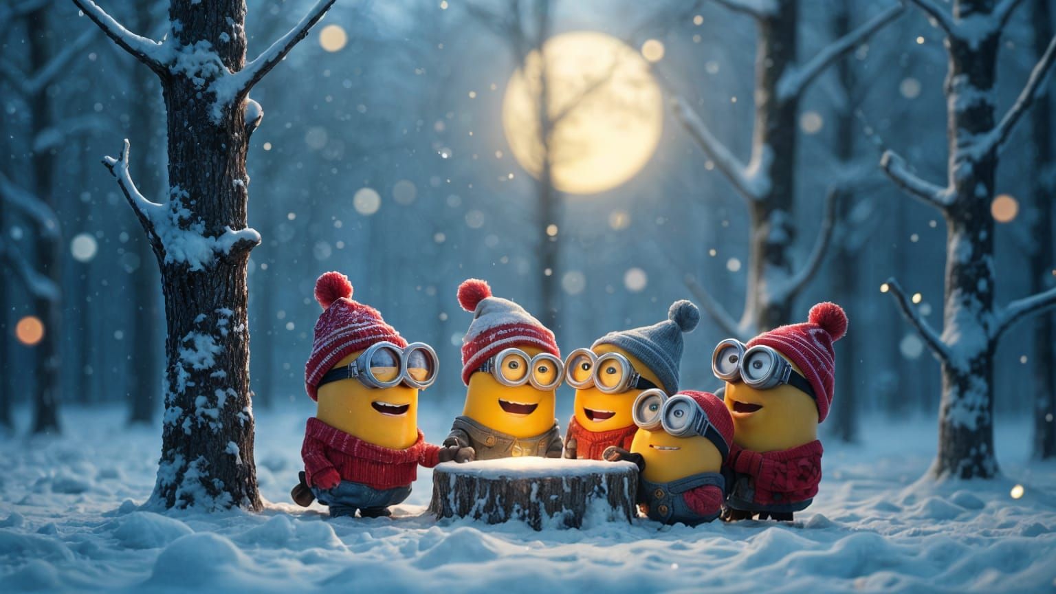 Minion-like Creatures in a Magical Snowy Christmas... - AI Art