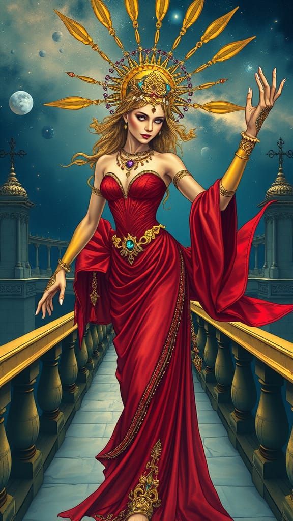 Ethereal Android Goddess in Crimson Splendor - AI Art