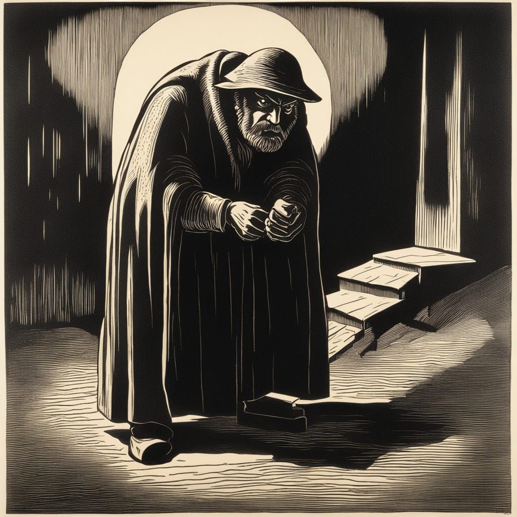 Grotesque Shadow with Knife: Expressionist Animati... - AI Art