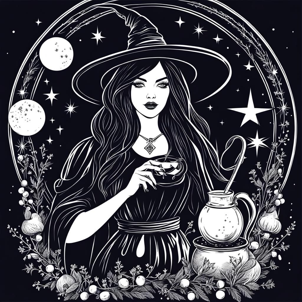 witch illustration. Magic. Stars. Witchcraft. Potion - AI Generated ...