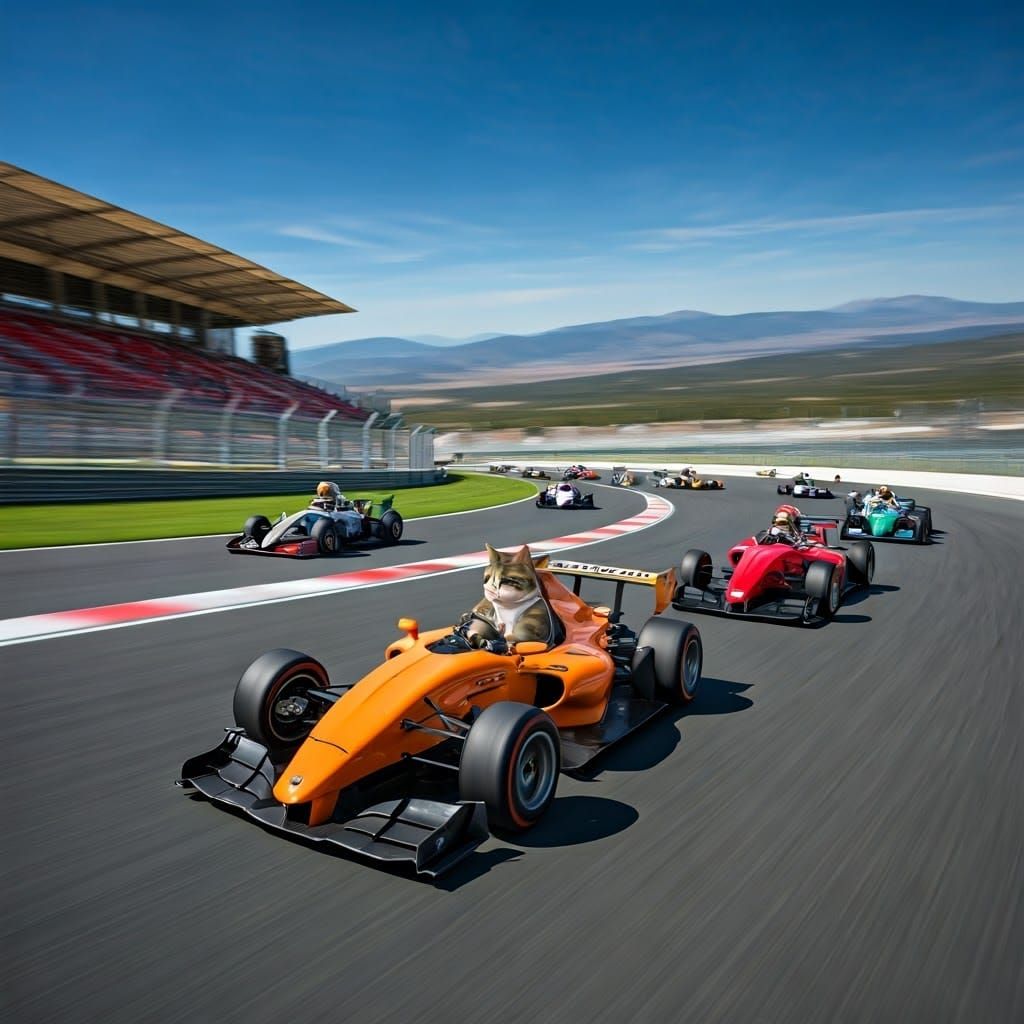 A car racing competition, each one of a single color, with many colors ...