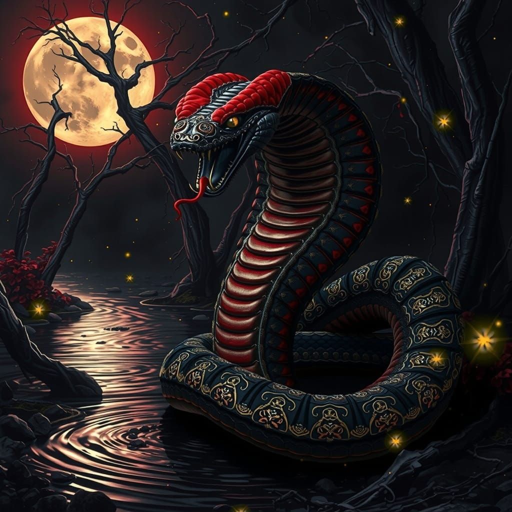 Patchwork Snake - Surreal Patchwork Cobra in Mystical Forest