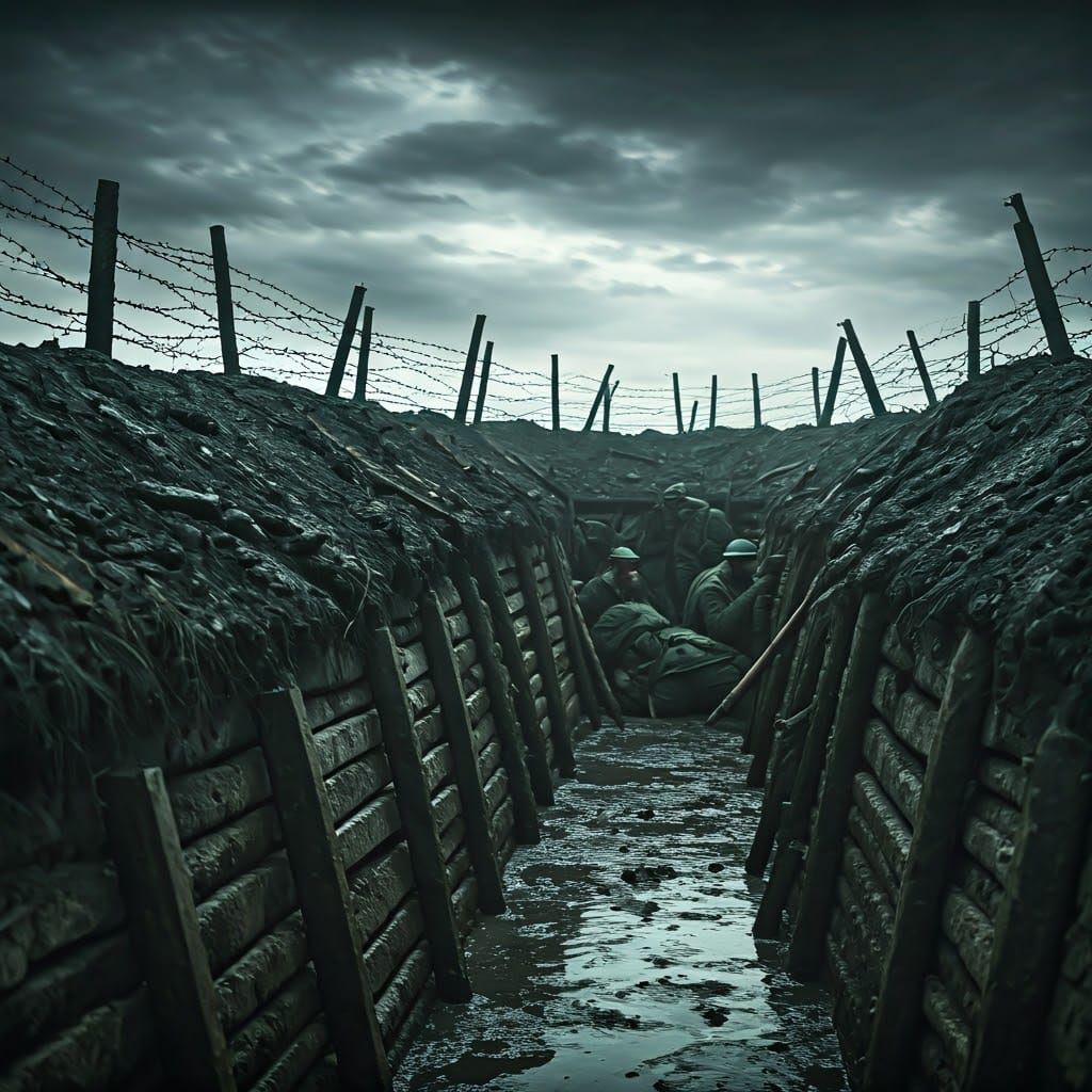 Gritty Trench Warfare at Dawn - AI Art