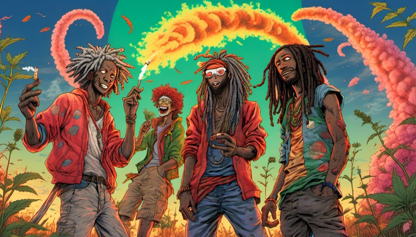 Dreadlocks rasta zombie apokalips smoking...