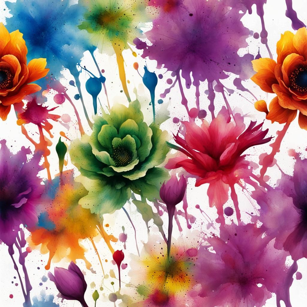 colorful ink splatter designs of flowers - AI Generated Artwork ...