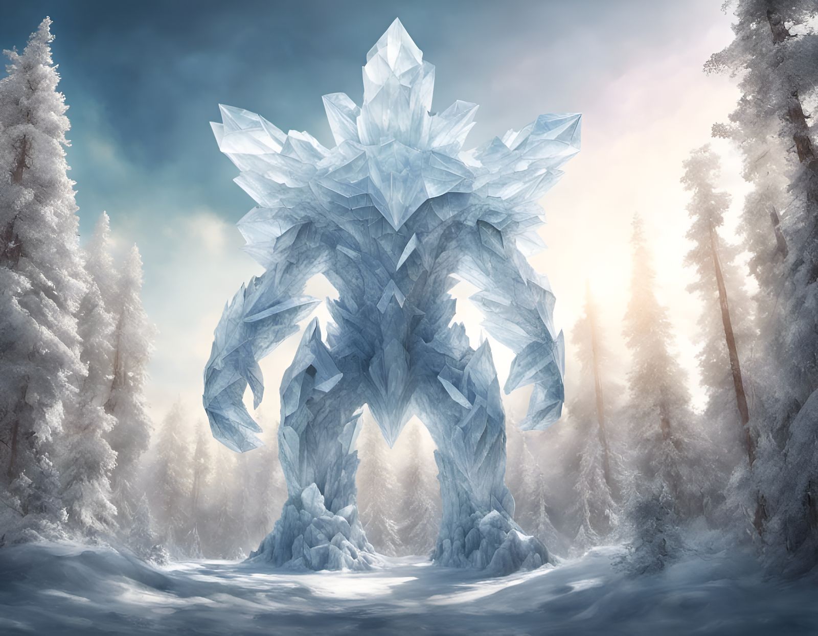 Crystalline Giant" a huge giant made of crystal, in the Snow-Covered ...