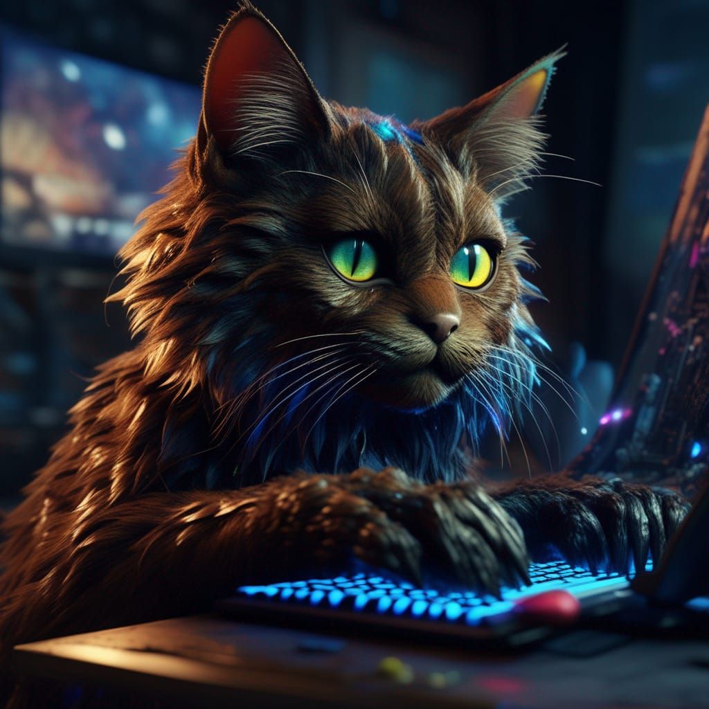 cat at computer - AI Generated Artwork - NightCafe Creator