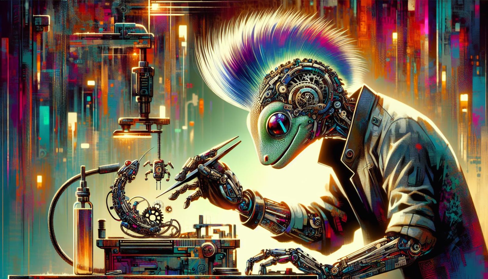 cyberpunk gecko clockmaker cyborg - cyberpunk gecko clockmak...