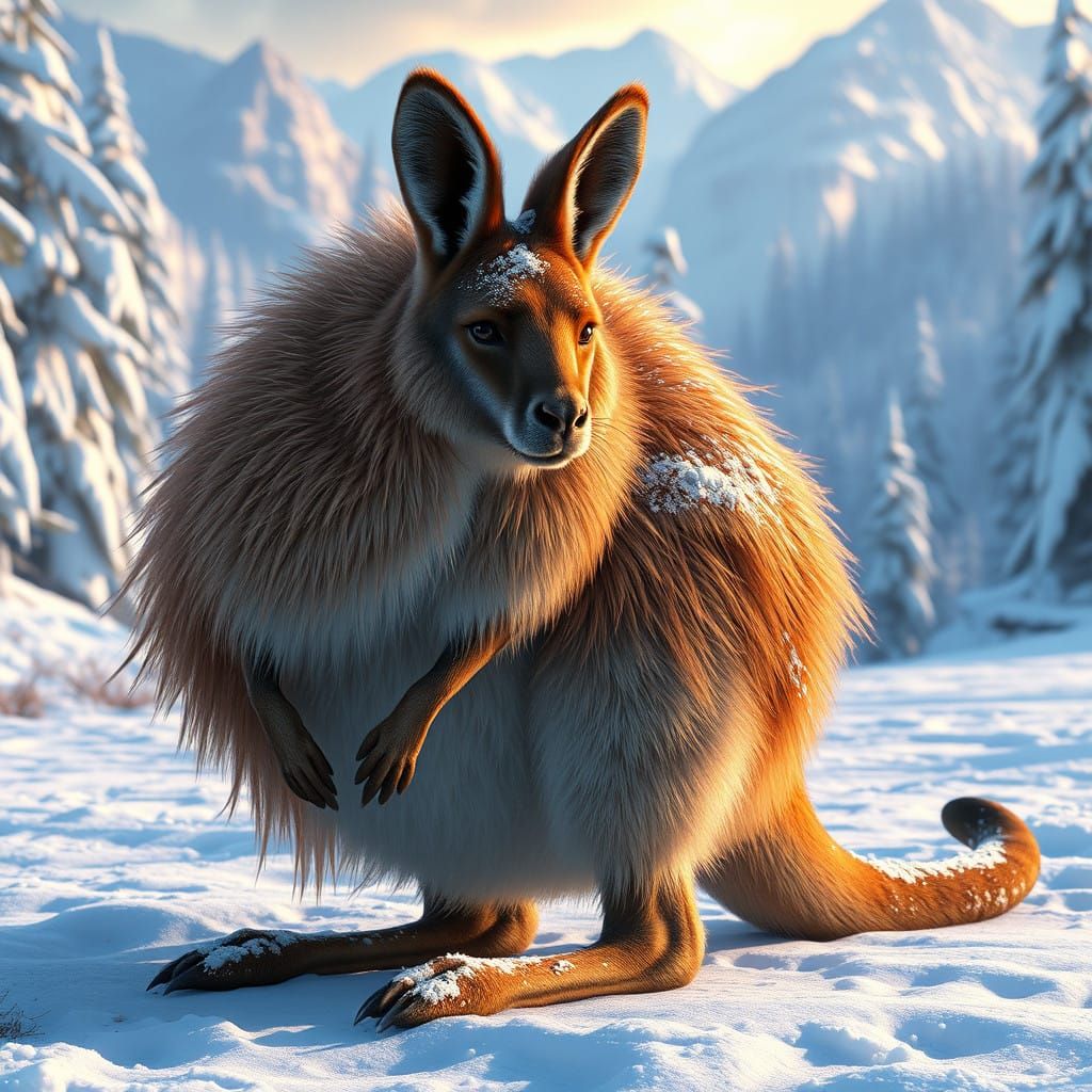 Majestic Regal Kangaroo in Winter Wonderland Scene - AI Art