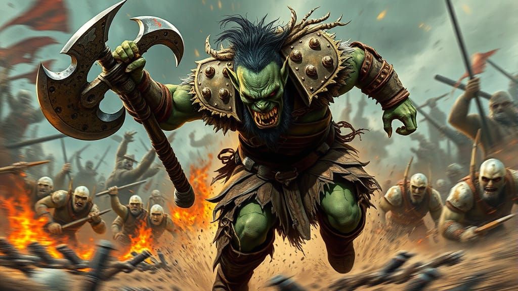 Dark Fantasy Orc Charging into Battle - AI Art