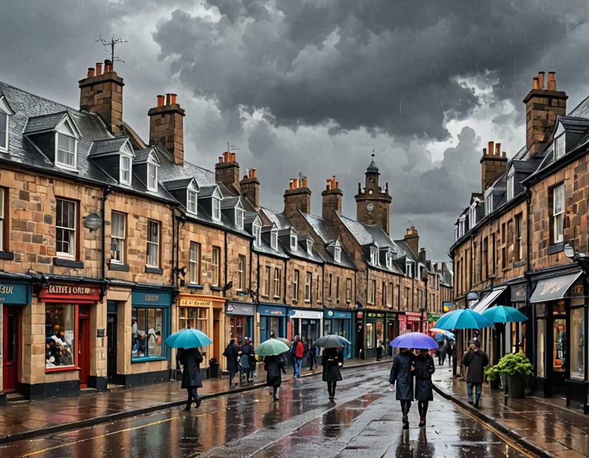 A rainy day in Scotland. - Rainy Day in Old Scottish City: I...