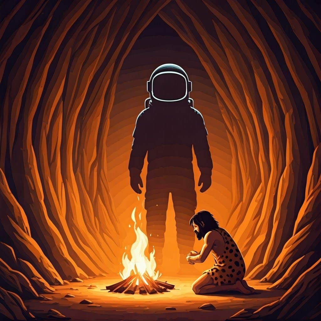 Primal Encounter with a Celestial Visitor - AI Art