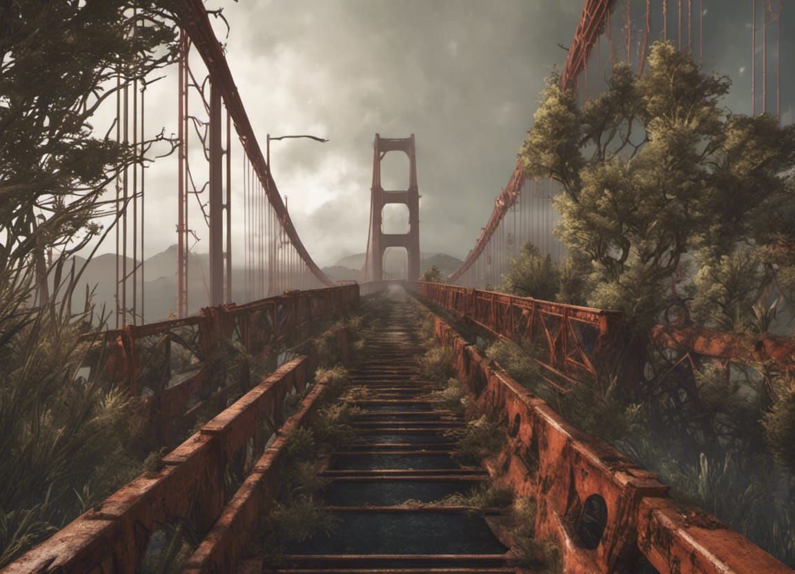 The Golden Gate Bridge in a post-apocalyptic world without humanity - AI Generated Artwork ...