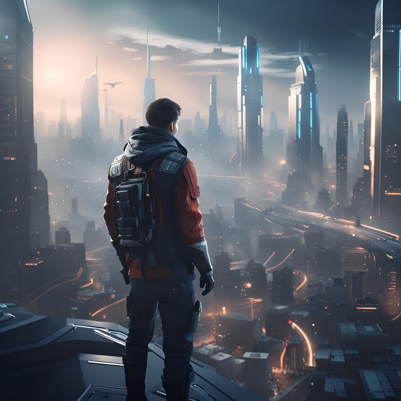 Futuristic Setting One guy staring at a city scape QHD wallpaper (1920× ...