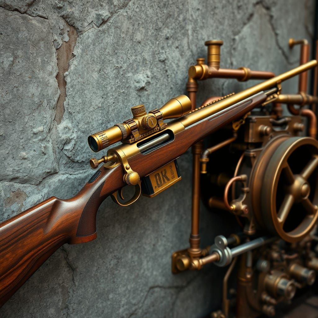 Steampunk Sniper Rifle with Telescopic Sight and B... - AI Art