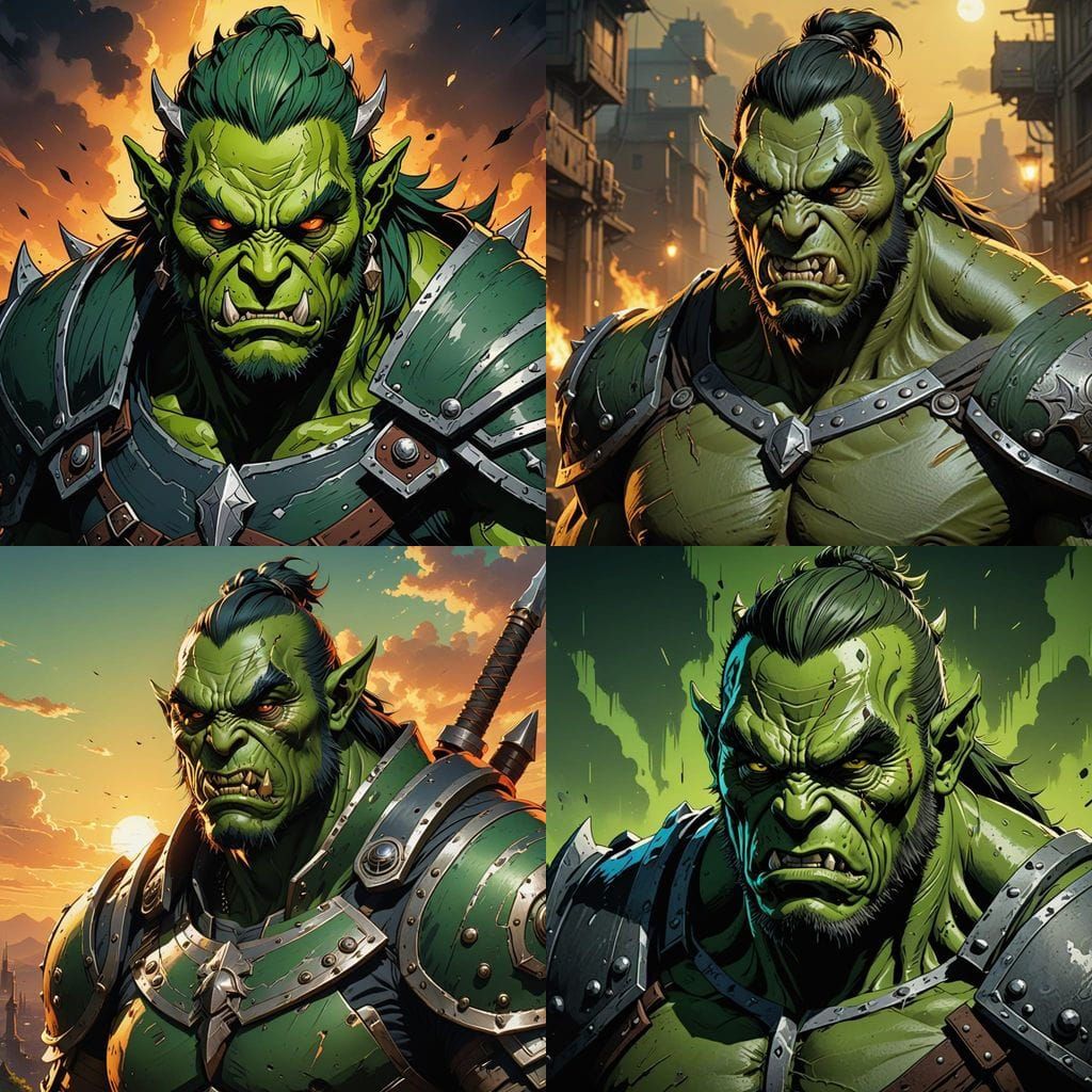 Cyberpunk-Inspired Orc with Morningstar - AI Art