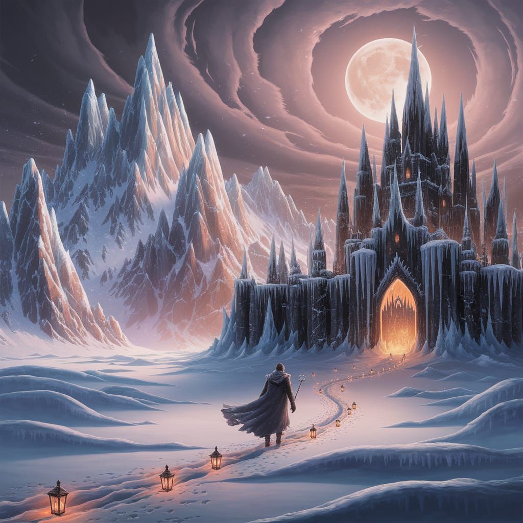 Winter - Enchanted Winter Realm: Mountains, Castle, and Trav...