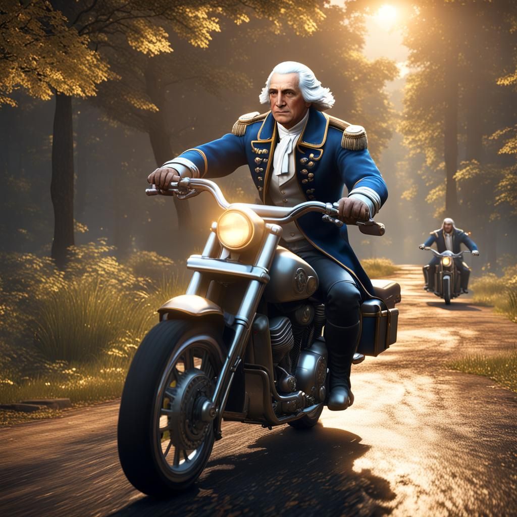 George Washington riding a motorcycle - AI Generated Artwork ...