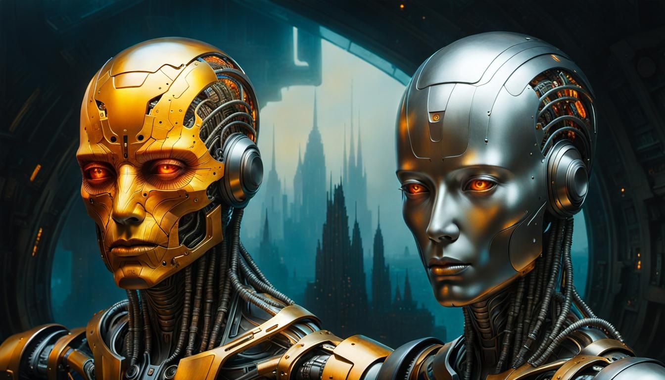 Two humanoid android with stainless steel skin /5 - AI Generated ...