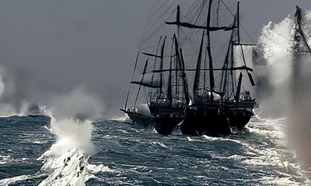 Three masted ships on a turbulent sea - AI Generated Artwork ...