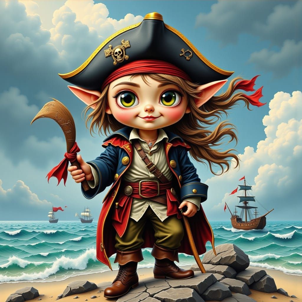 Whimsical Pirate Elf in Comic Book Style - AI Art