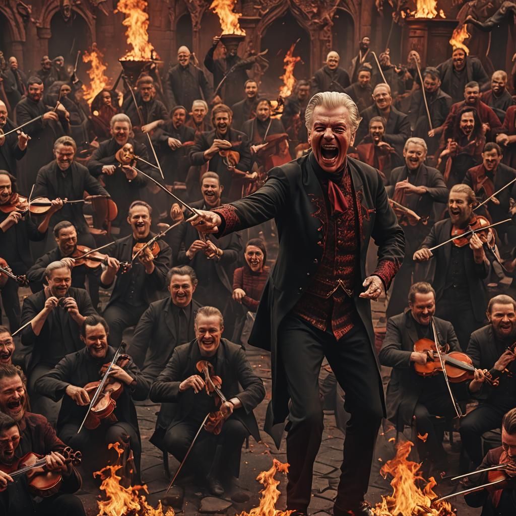 Satanic Herbert von Karajan directing Hell Philharmonic Orchestra - AI Generated Artwork ...