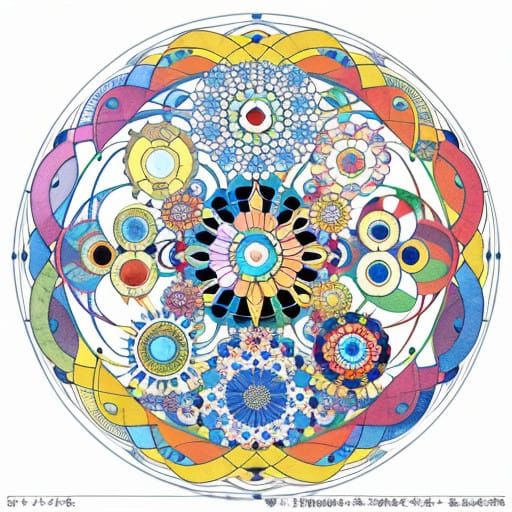 kaleidoscopic - Vibrant Kaleidoscopic Garden Scene with Pin...