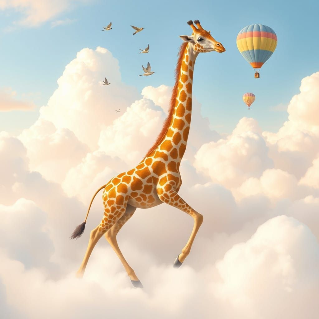Giraffe Among the Clouds - Giraffe Among Whimsical Clouds i...