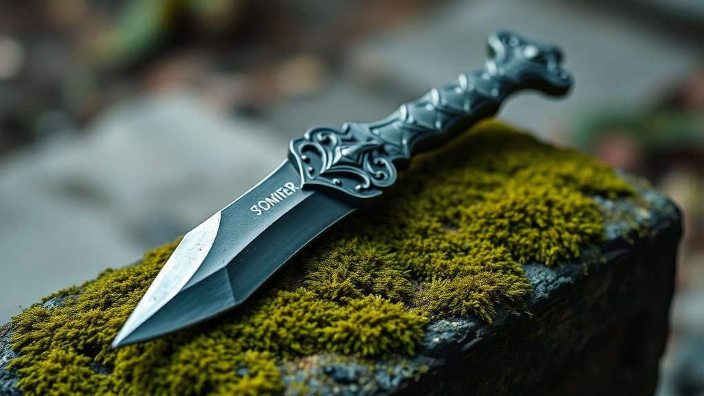 Ornate Zombie Dagger on Weathered Stone Plinth - AI Art