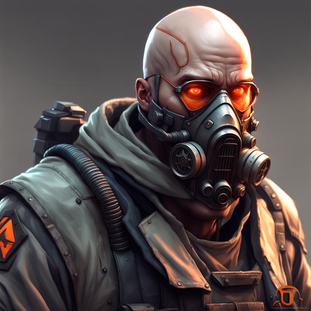 Killzone heavy armored soldier orange lenses and gas mask bald head ...