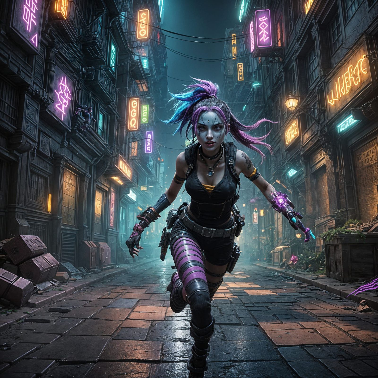 Jinx on the move - League of Legends Jinx Running in Vibrant...